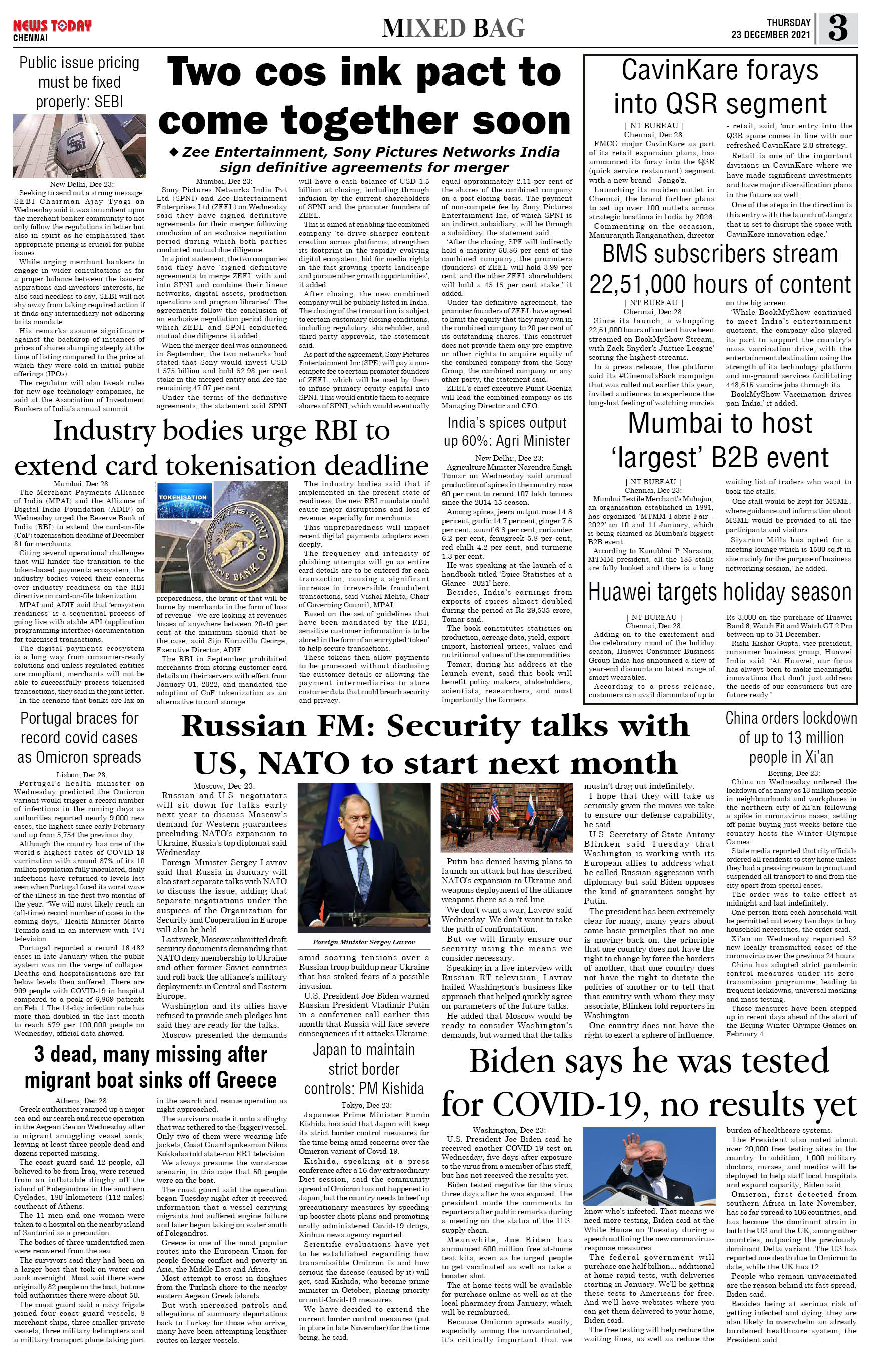 December 23, 2021 - News Today | First with the news