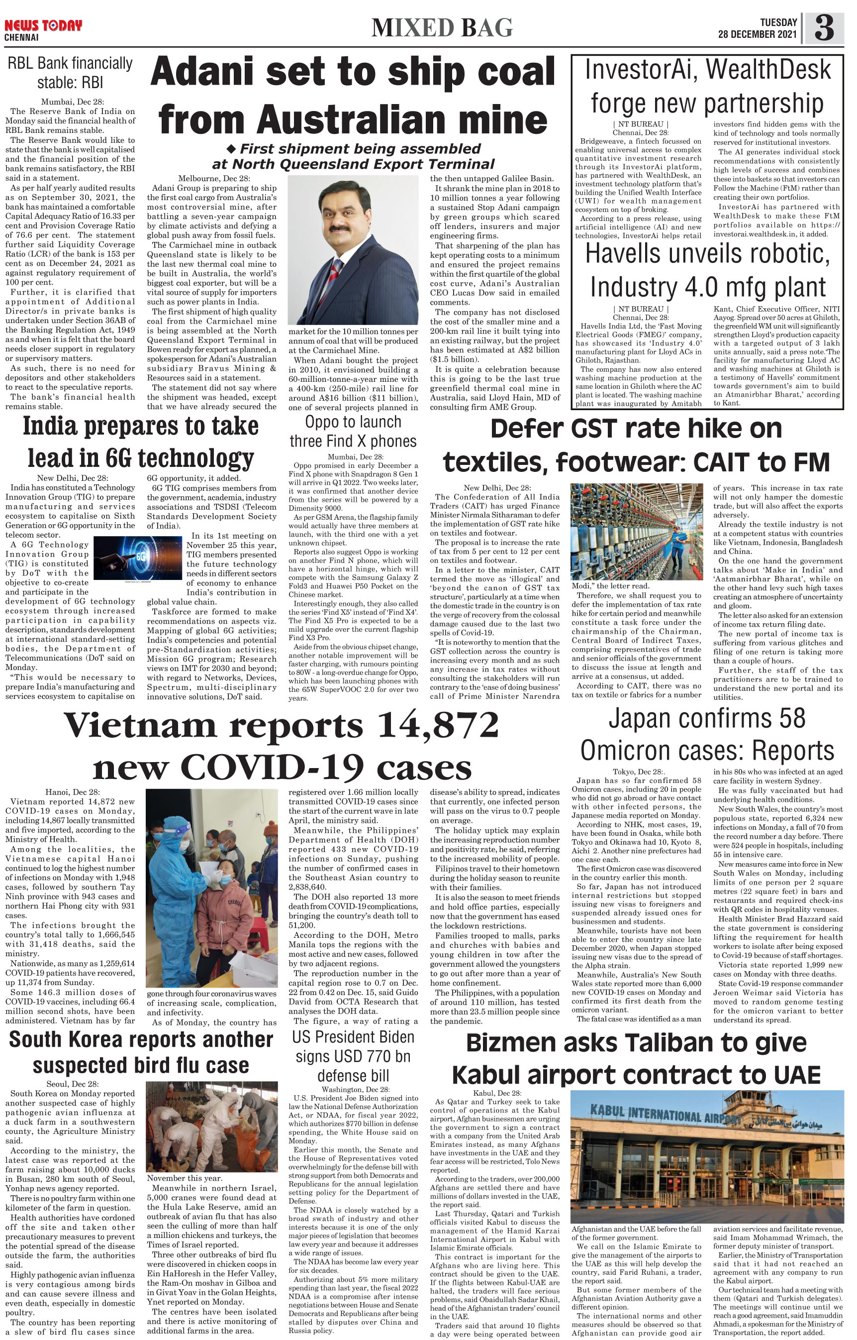 December 28, 2021 - News Today | First with the news